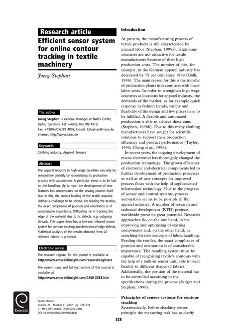 Pdf Efficient Sensor System For Online Contour Tracking In Textile Machinery