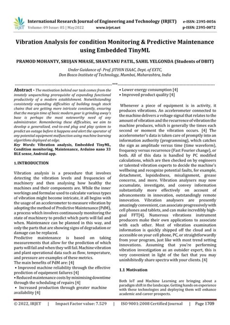 Vibration Analysis For Condition Monitoring And Predictive Maintenance Using Embedded Tinyml Pdf