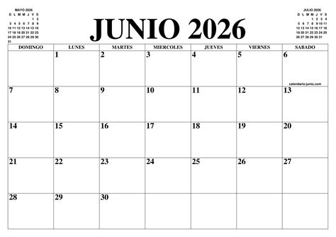 Calendario Junio 2026 2027 El Calendario Junio 2026 2027 Para