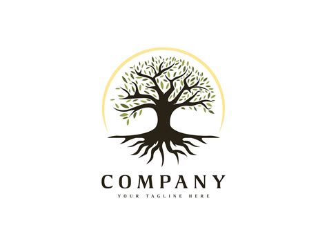 Oak Banyan Tree Logo Design With Tree And Root Vector By Vexperlogo On