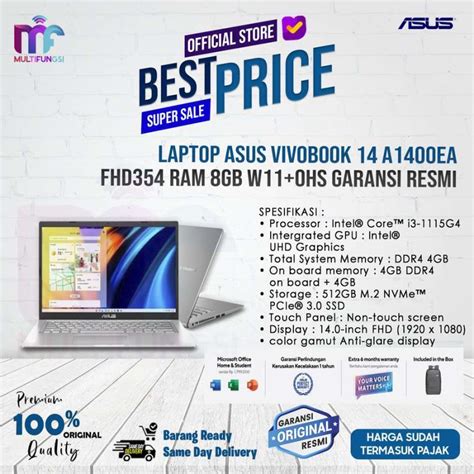 Jual Laptop Asus Vivobook A EA FHD RAM GB W OHS Garansi Resmi Di Seller Multifungsi