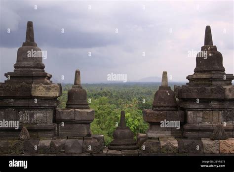 Architecture Building Detail At Borobudur Temple And Clouds Small