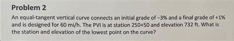 Solved Problem An Equal Tangent Vertical Curve Connects An Chegg