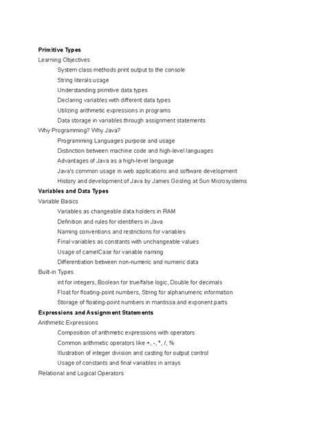 Primitive Types And Variables Primitive Types Learning Objectives System Class Methods Print