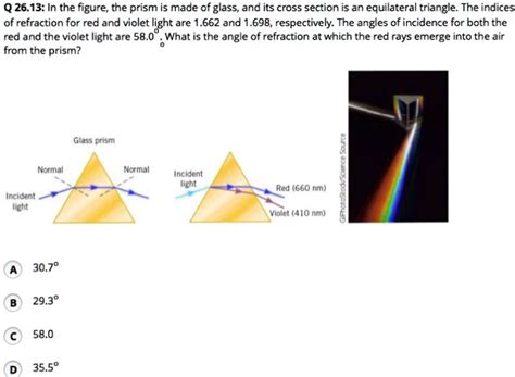 Solved Q 26 13 In The Figure The Prism Is Made Of Glass And Its Cross Section Is An