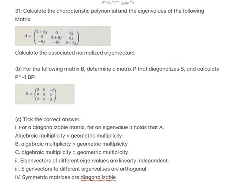 solved 31 calculate the characteristic polynomial and the