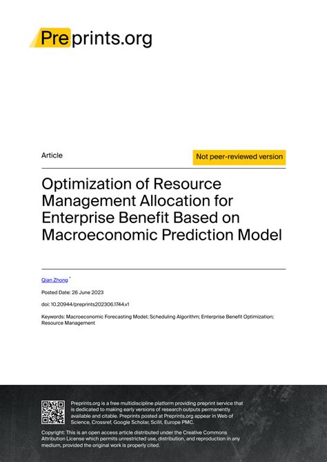 Pdf Optimization Of Resource Management Allocation For Enterprise Benefit Based On
