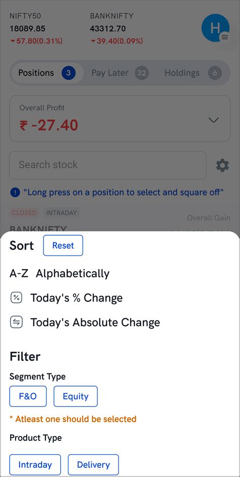 Sort And Filter Option In Positions Screen Rupeezy