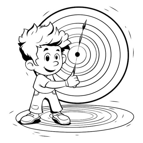 타 을 겨냥 하는 소년 의 흑백 만화 일러스트레이션 프리미엄 벡터