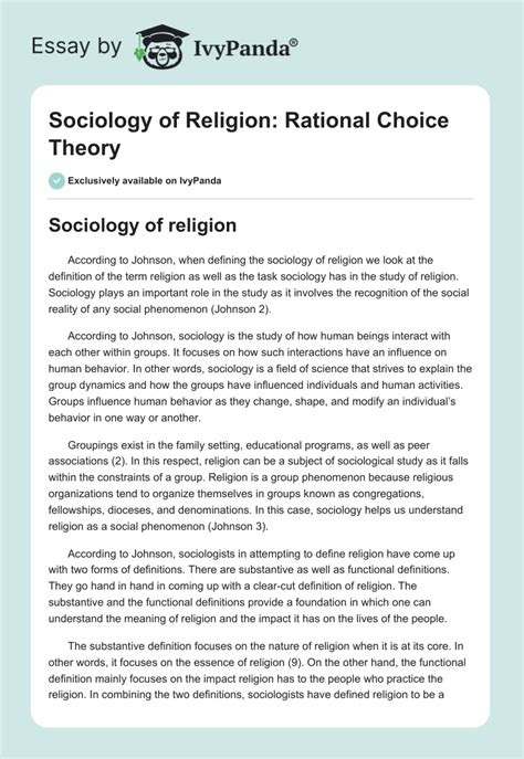 Sociology Of Religion Rational Choice Theory 1059 Words Essay Example