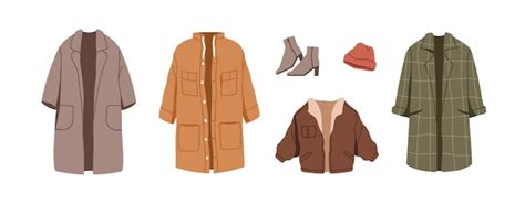 Premium Vector Casual Female Outerwear Clothes Set Warm Coats And