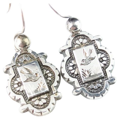 Antique Sterling Silver Swallow Earrings Aesthetic Era At 1stdibs