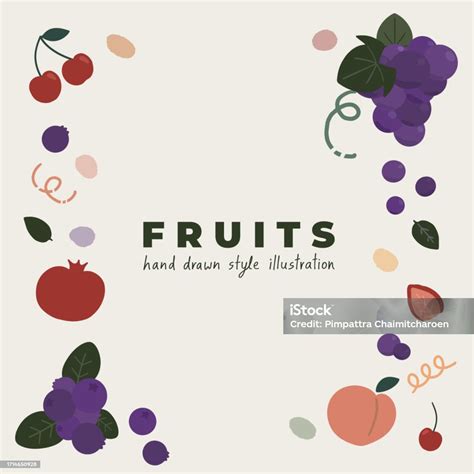 텍스트를 위한 공간이 있는 최소 평면 벡터 과일 그림 프레임입니다 배너 템플릿 소셜 미디어 건강한 식습관을 위한 광고 사용 유기농 개념을 위한 다양한 혼합 과일의 창의적인