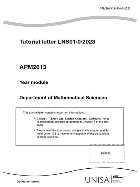 Apm2613 Lesson 1 0 2023 Pdf Numerical Analysis Numbers