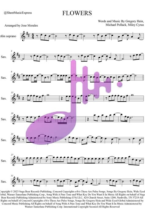 Miley Cyrus Flowers Miley Cyrus Soprano Sax Pop Sheets By Sheet