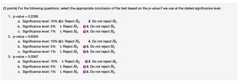Solved 3 Points For The Following Questions Select The
