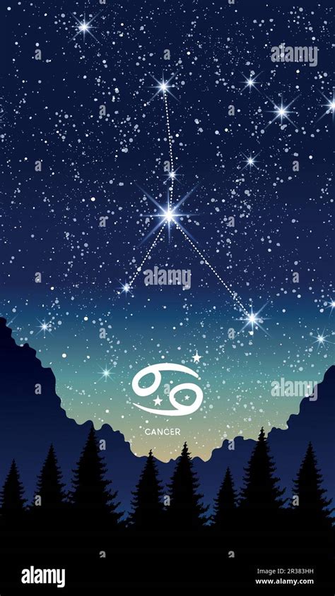 Cancer Zodiac Sign Horoscope Constellation In The Night Sky Landscape