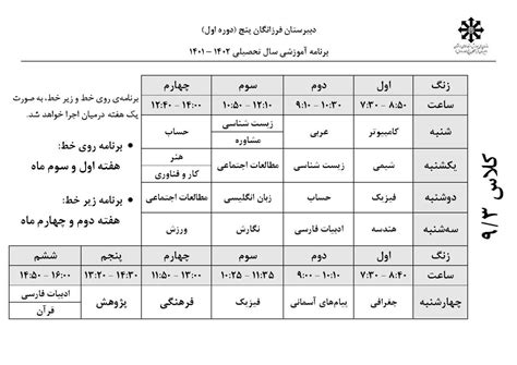 برنامه آموزشی پایه نهم