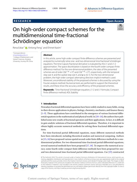 Pdf On High Order Compact Schemes For The Multidimensional Time Fractional Schrödinger Equation