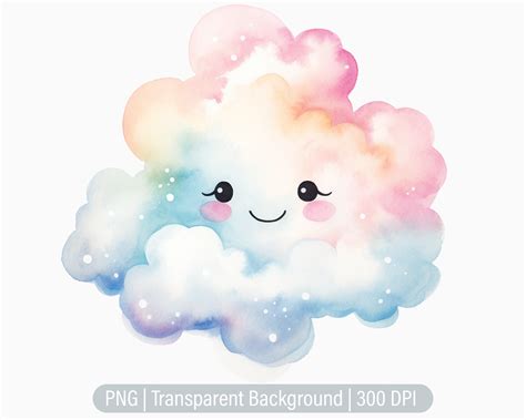 Cute Cloud Clipart Happy Cloud Png Pastel Cloud Png Junk Journals Scrapbooking Sublimation