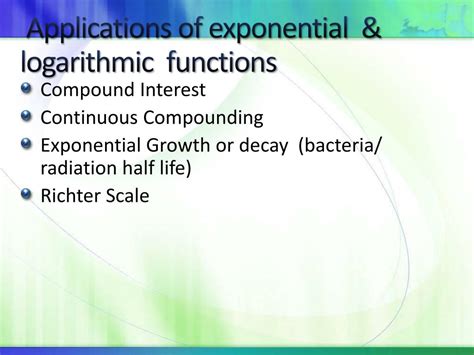 Ppt Lesson 10 5 Applications Of Exponential And Logarithmic Functions