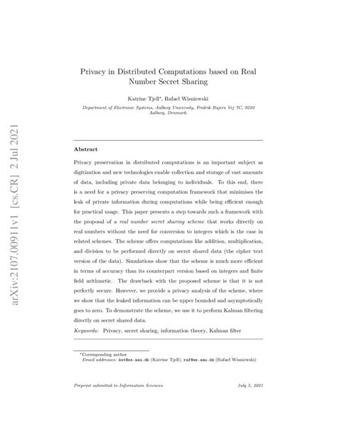 Privacy In Distributed Computations Based On Real Number Secret Sharing Deepai