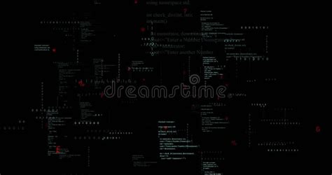 image of binary coding and data processing on black background stock