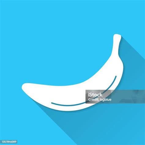 바나나 파란색 배경아이콘 긴 그림자가 있는 플랫 디자인 3차원 형태에 대한 스톡 벡터 아트 및 기타 이미지 3차원 형태 개념 건강한 식생활 Istock