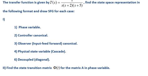 Solved The Transfer Function Is Given By T S Find The Chegg