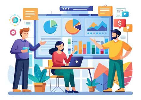 Team Collaboration And Data Analysis In A Business Meeting Vector
