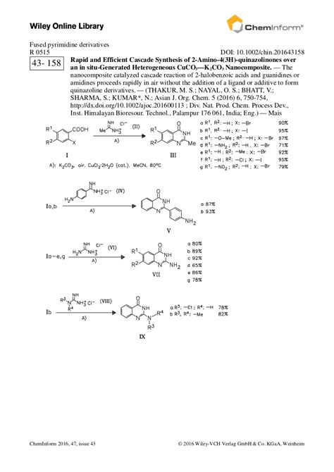 Pdf Cheminform Abstract Rapid And Efficient Cascade Synthesis Of 2 Amino 43h Quinazolinones
