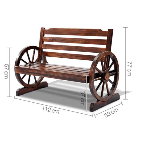 Gardeon 2 Person Wooden Wagon Wheel Bench Seat Dark Grain Vertical
