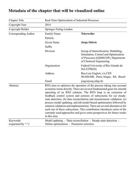 Pdf Real Time Optimization Of Industrial Processes