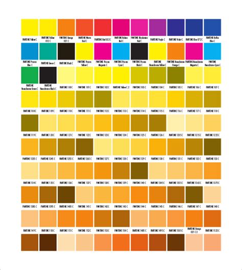 Pantone Color Chart Templates Free Sample Example Format