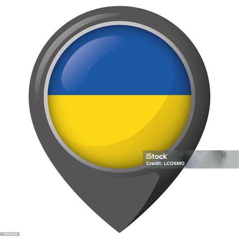 우크라이나 국기가 있는 위치 핀을 나타내는 아이콘입니다 기관 자료 및 지리학 카탈로그에 이상적 0명에 대한 스톡 벡터 아트 및