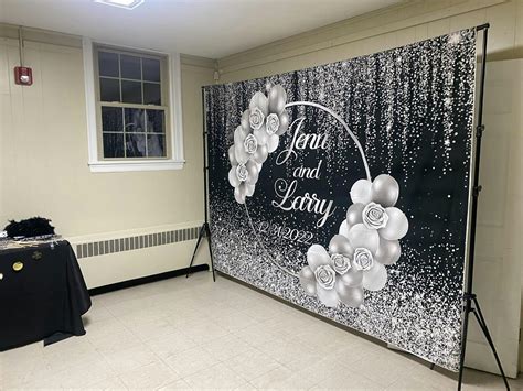 Glitter Silver And Black Birthday Backdrop Decoration Lofaris