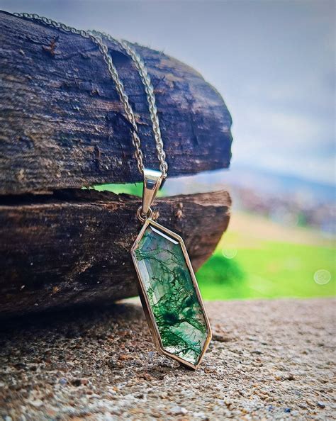 Moss Agate Necklace 925 Sterling Silver Handmade Pendant T For Mom