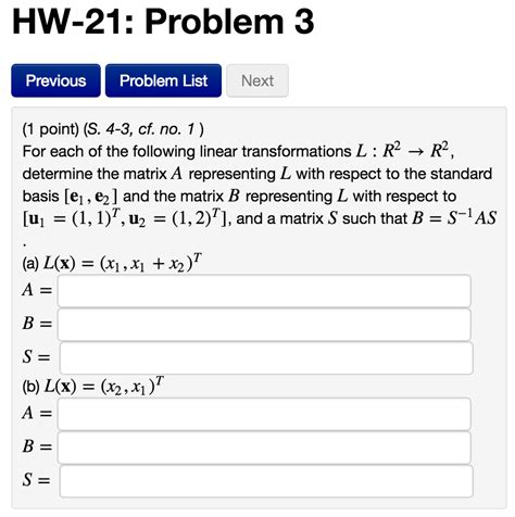 solved for each of the following linear transformations l