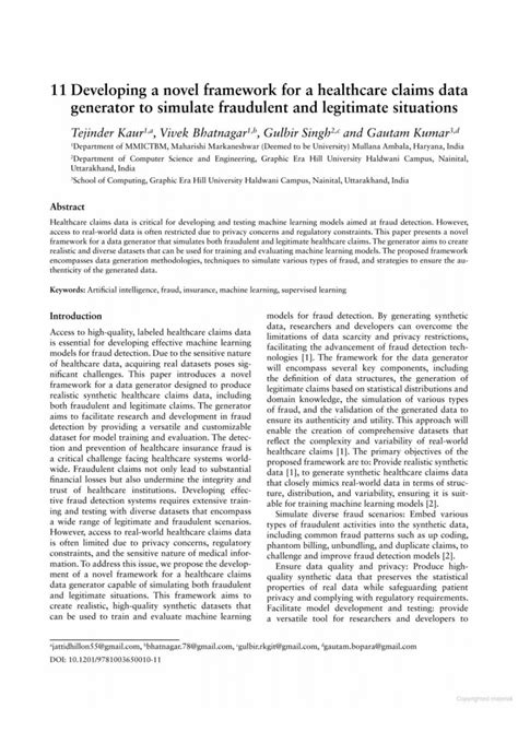 Pdf Developing A Novel Framework For A Healthcare Claims Data