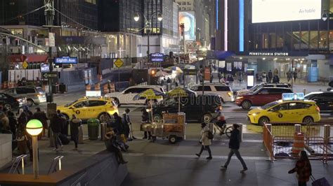 Traffic And Pedestrians In Front Of Madison Square Garden Penn Station