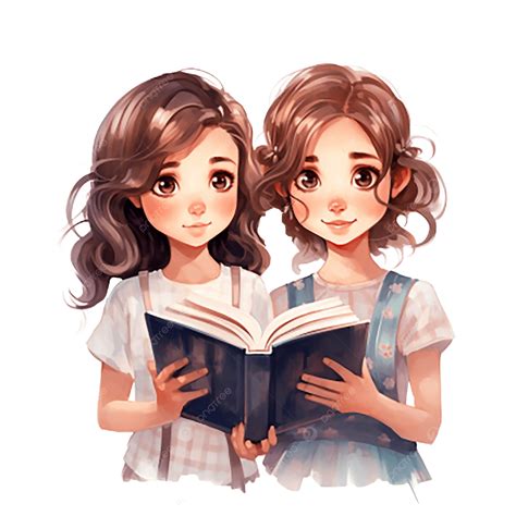 فتاتان يحملان كتابًا بخلفية بيضاء ثلاثي الأبعاد قصاصة فنية فتاة Png