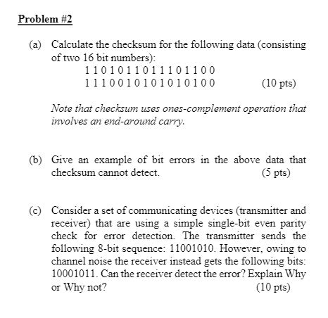 Solved Problem 2 A Calculate The Checksum For The Chegg Com