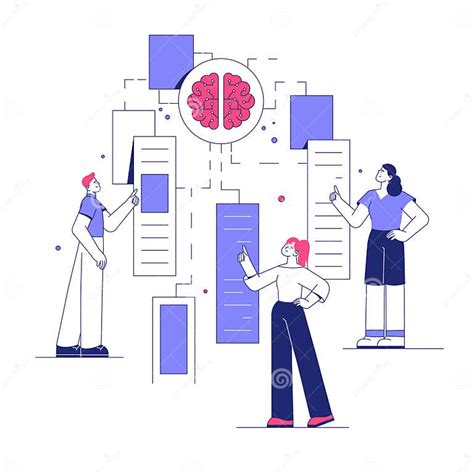 Brain And Data Workflow With Characters In Flat Vector Illustration Symbolizing Neural Network