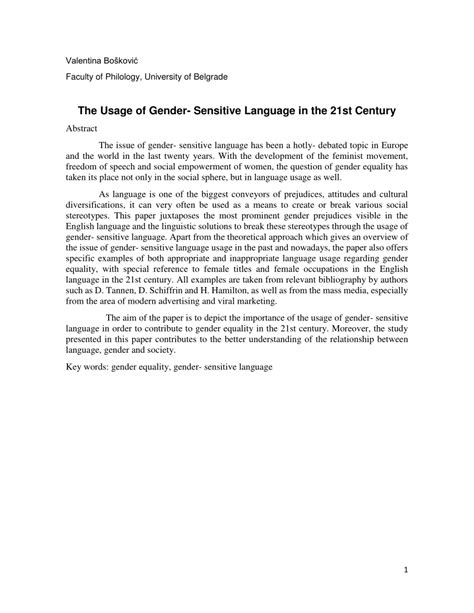 PDF The Usage Of Gender Sensitive Language Among Male And Female Babes In Serbia