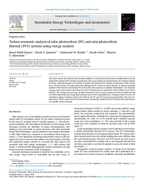 Pdf Techno Economic Analysis Of Solar Photovoltaic Pv And Solar Photovoltaic Thermal Pvt