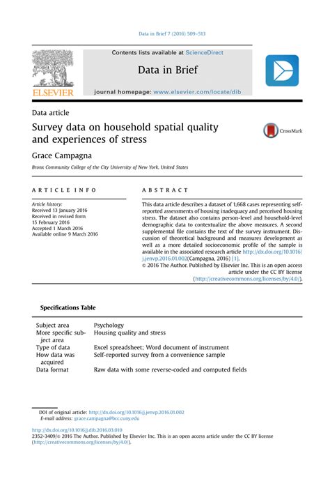 PDF Survey Data On Household Spatial Quality And Experiences Of Stress