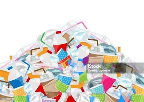 더미 쓰레기 폐기물 플라스틱 과 종이 산 모양 고립 된 흰색 배경 병 플라스틱 쓰레기 폐기물 많은 플라스틱 병 종이 컵 폐기물 덤프의 스택 오염 쓰레기 플라스틱 오염에 대한