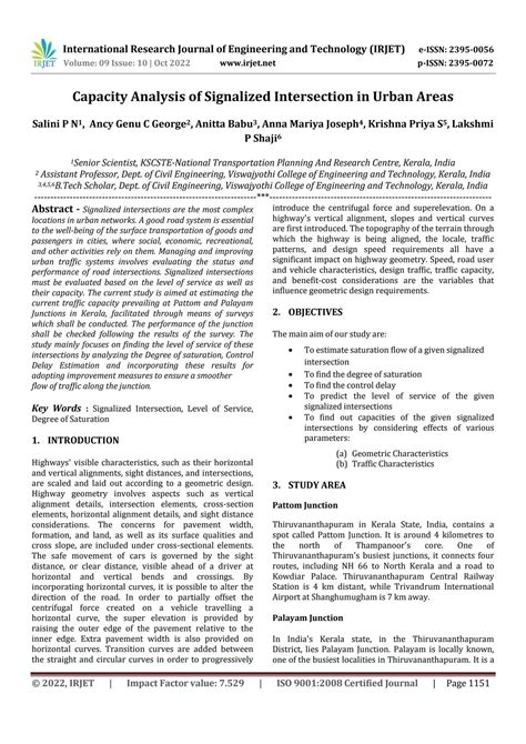 Capacity Analysis Of Signalized Intersection In Urban Areas By Irjet Journal Issuu