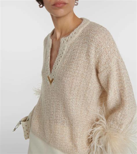 Valentino Lurex® And Mohair Feather Trimmed Sweater Valentino
