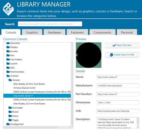 File Managing Cutout Library Items Face Editor Png Protocase Designer Documentation